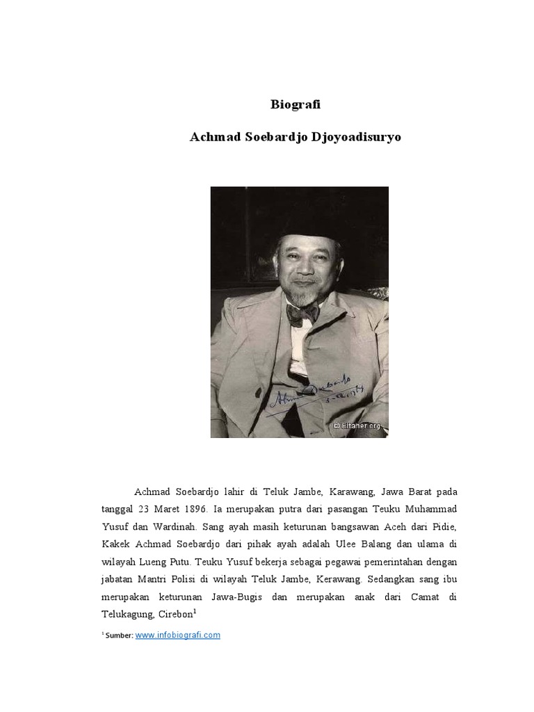 Biografi Singkat Achmad Soebardjo | PDF