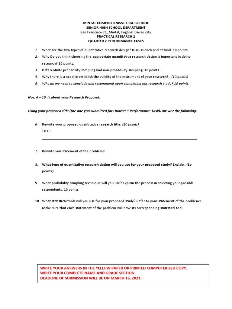PR2 Quarter 2 Performance Tasks Guide | PDF | Career & Growth | Business