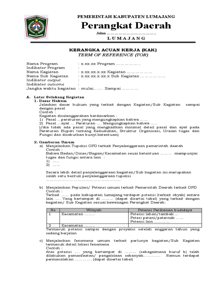 Contoh Format KAK 2021 | PDF