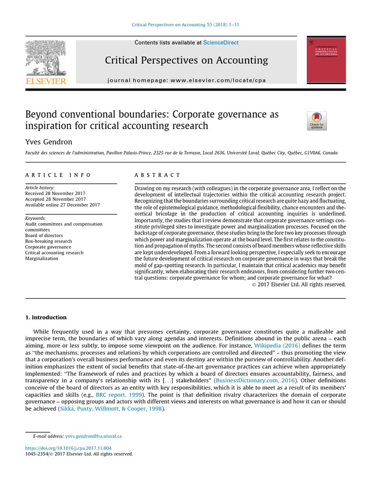 Corporate Governance in Critical Accounting | PDF | Governance | Board ...