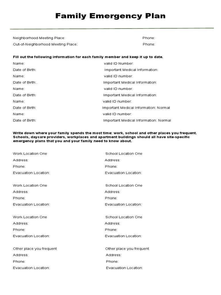 Family Emergency Plan | PDF