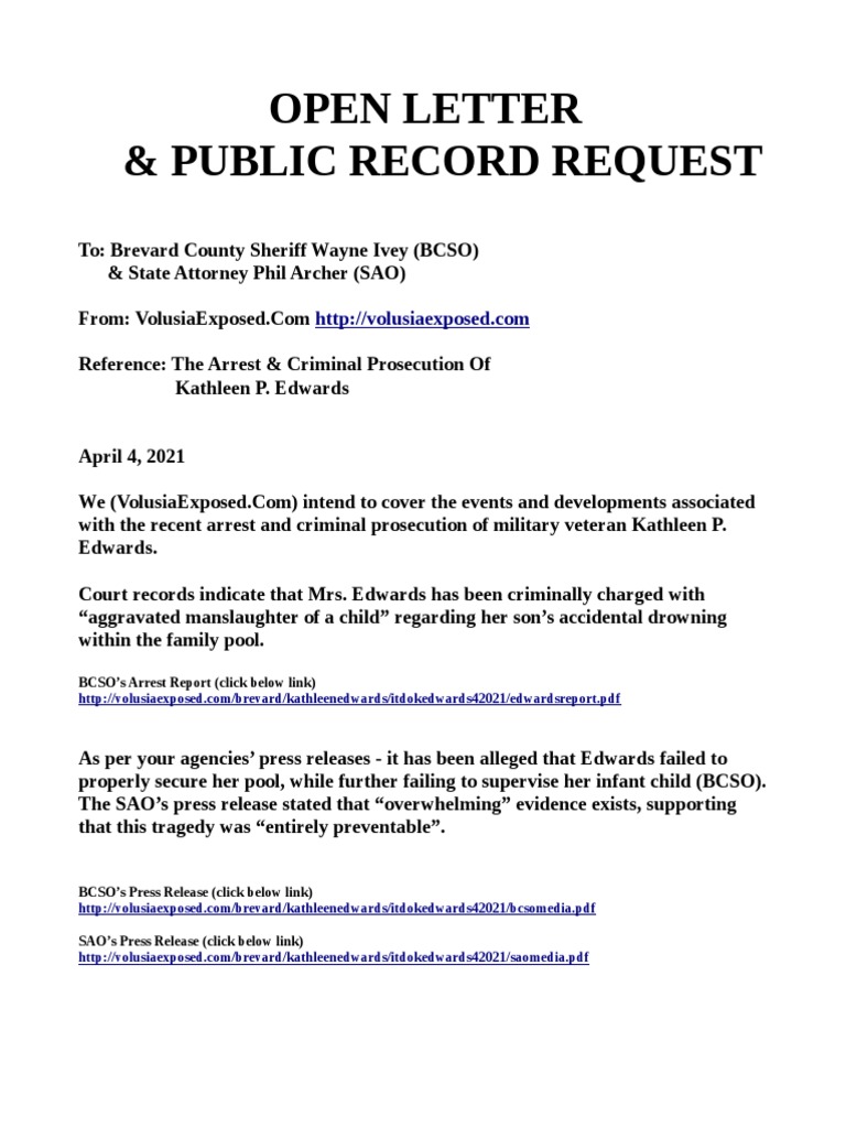 Open Letter & Public Record Request: BCSO's Arrest Report (Click Below ...