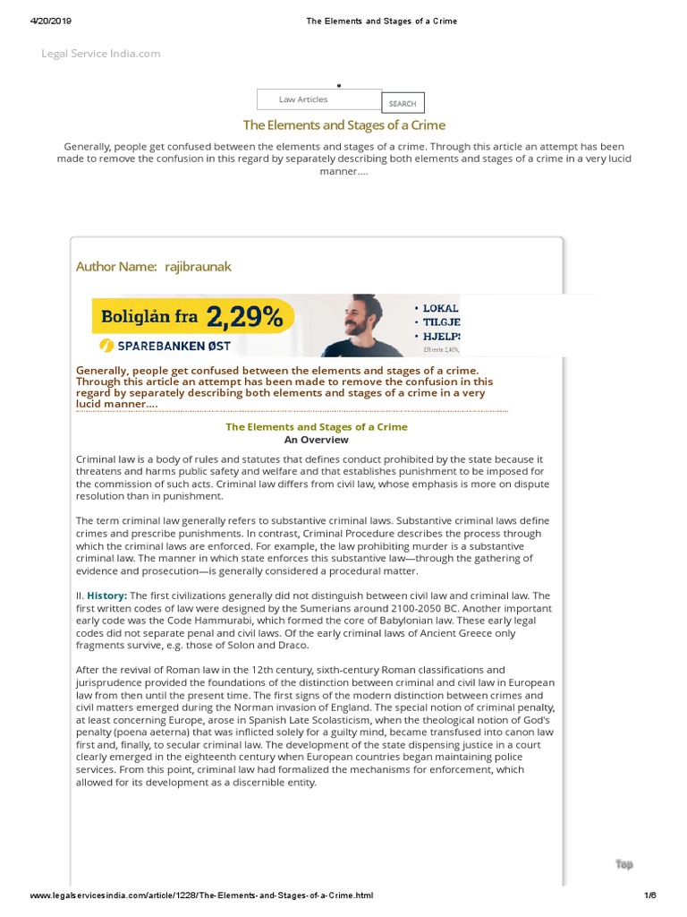 The Elements and Stages of A Crime | PDF | Mens Rea | Element (Criminal ...