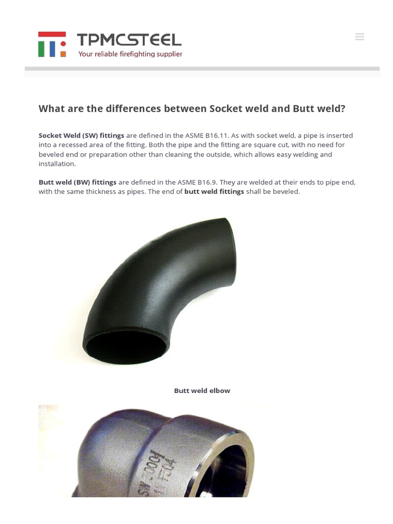 What are the di몭 erences between Socket weld and Butt weld? | PDF ...