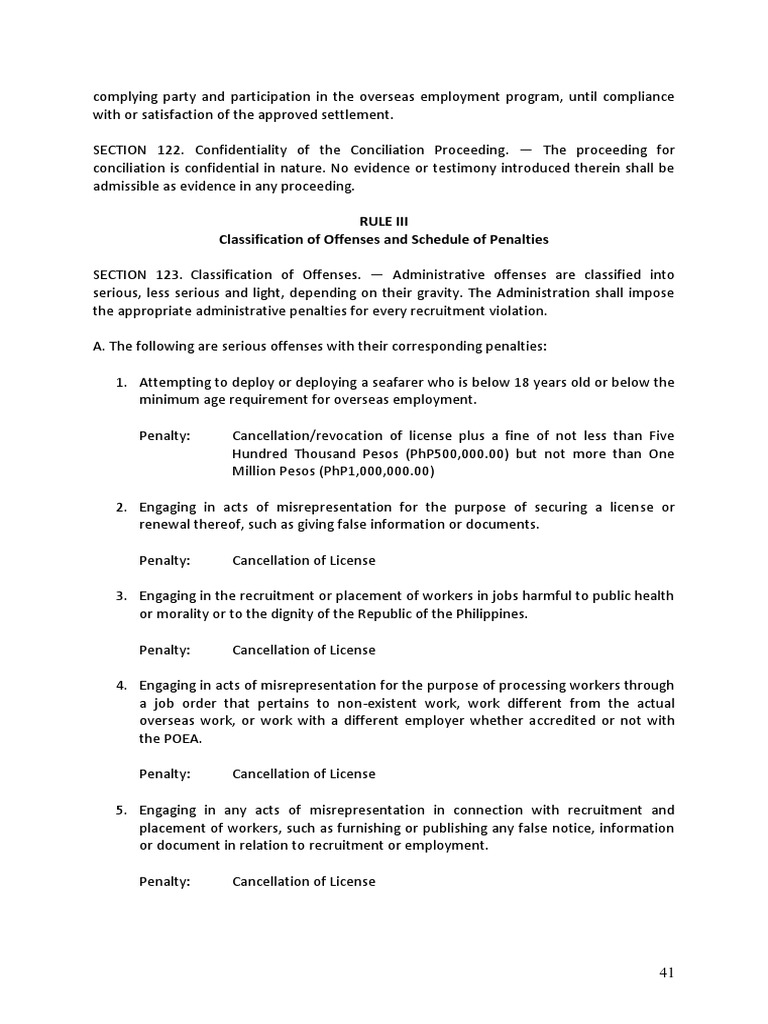 Rule Iii Classification of Offenses and Schedule of Penalties ...