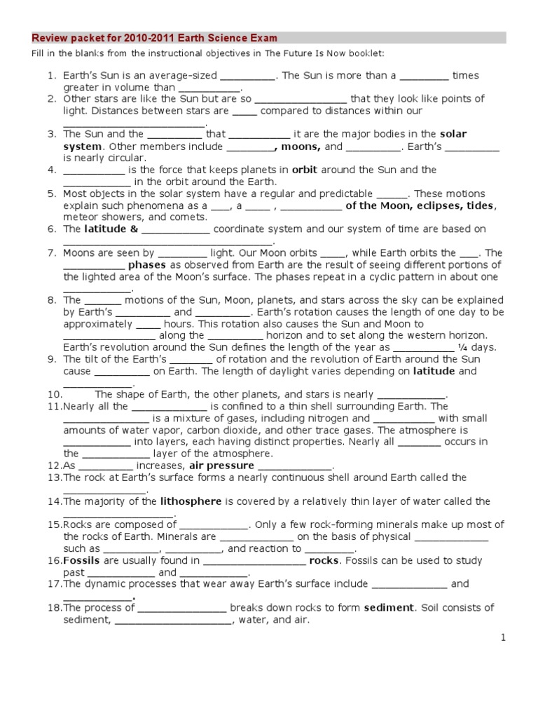 Earth Science Exam Review Packet | PDF | Earth | Rock (Geology)