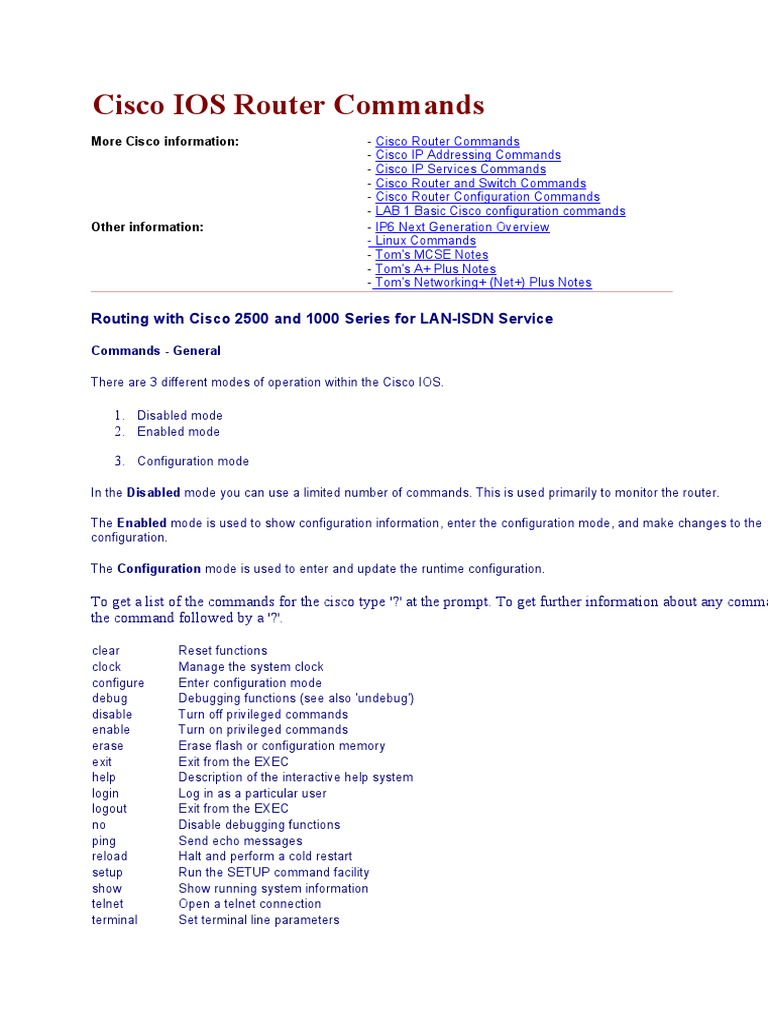 Cisco IOS Router Commands | PDF | Ip Address | Internet Protocol Suite