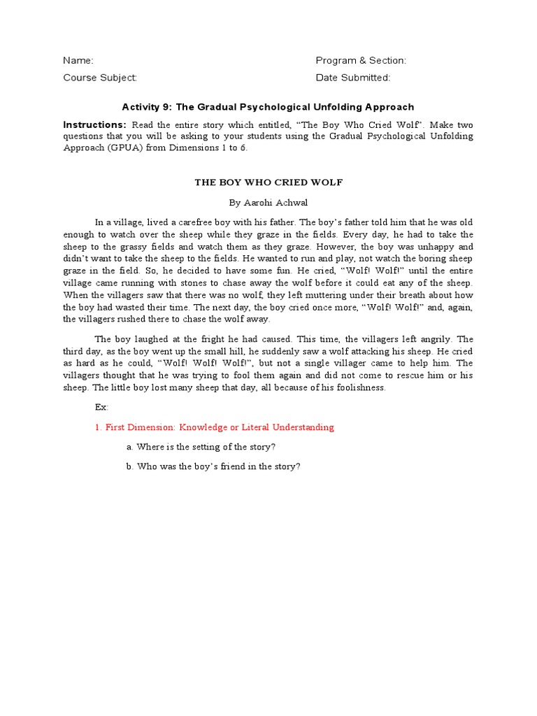 Activity 9 The Gradual Psychological Unfolding Approach | PDF