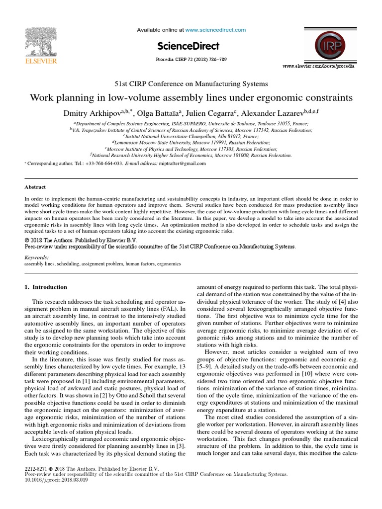 Work Planning in Low-Volume Assembly Lines Under Ergonomic Constraints ...