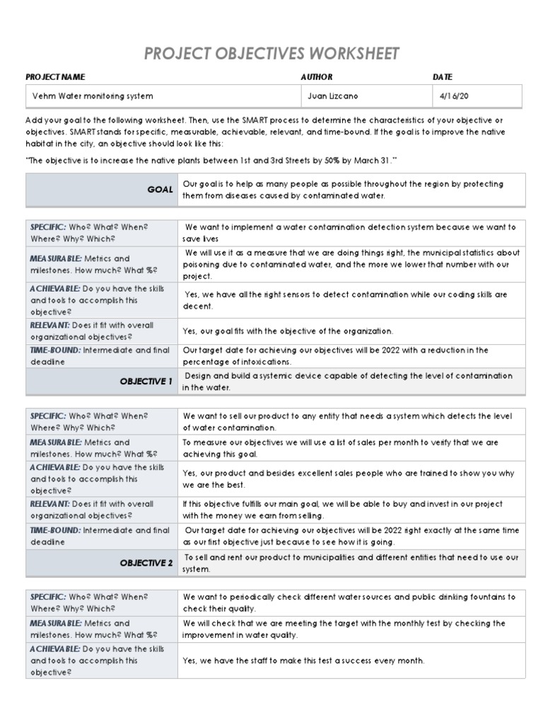 Juan Esteban Lizcano Montero - PROJECT OBJECTIVES WORKSHEET | PDF ...