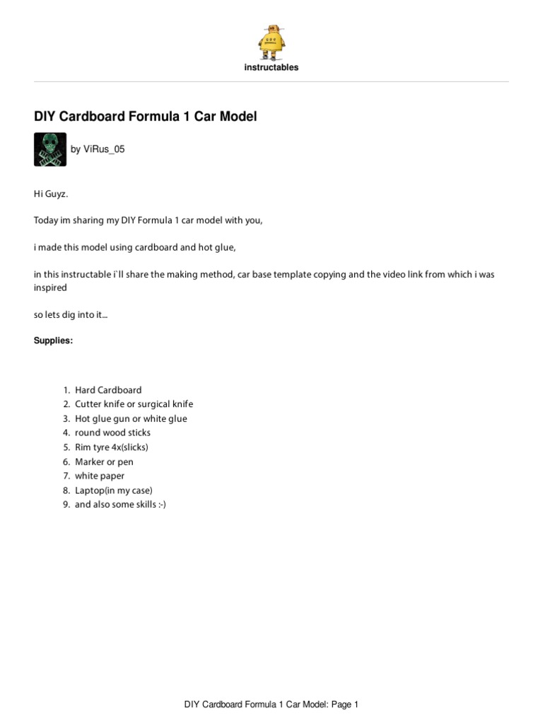 DIY Cardboard Formula 1 Car Model: Instructables | PDF | Formula One ...