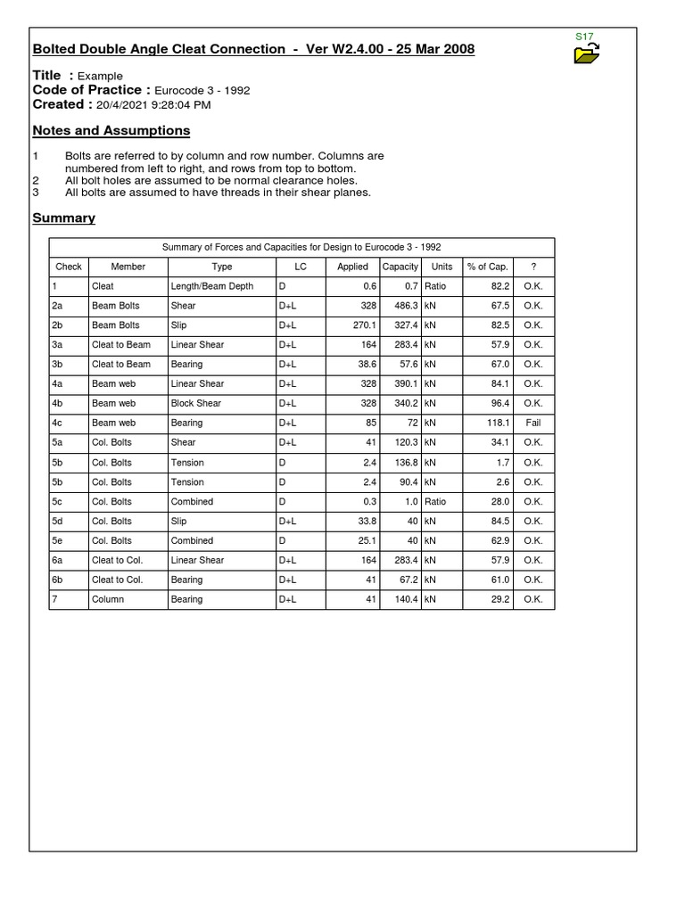 Bolted Double Angle Cleat Connection - Ver W2.4.00 - 25 Mar 2008 Title ...