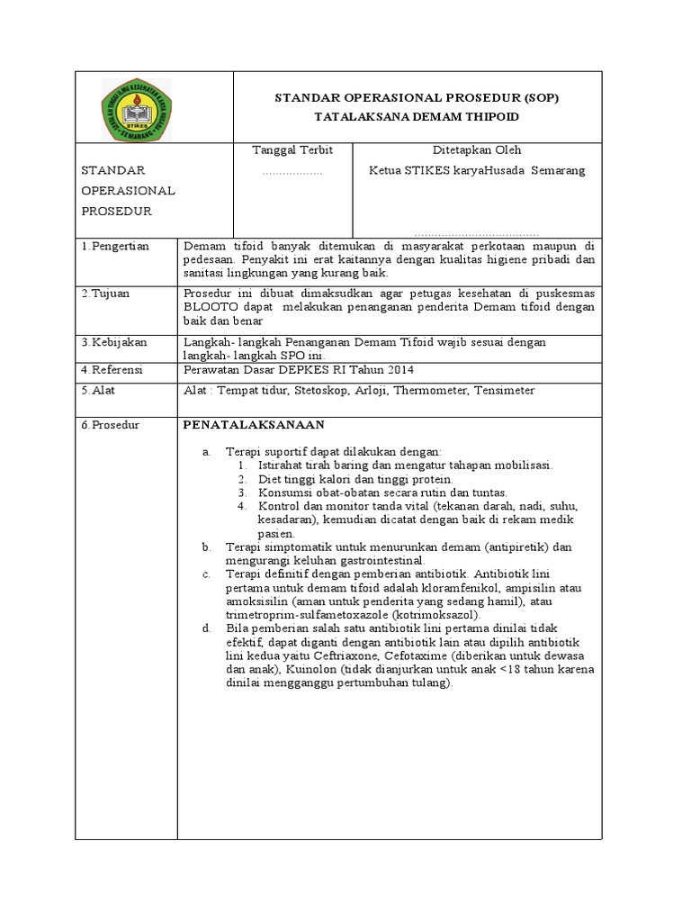 Sop Tatalaksana Demam Typoid | PDF