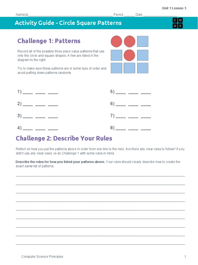 Circle Square Patterns - Unit 1 Lesson 3 | PDF | Teaching Mathematics ...