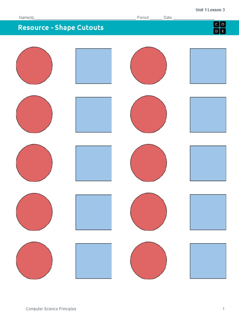 Shape Cutouts - Unit 1 Lesson 3 | PDF