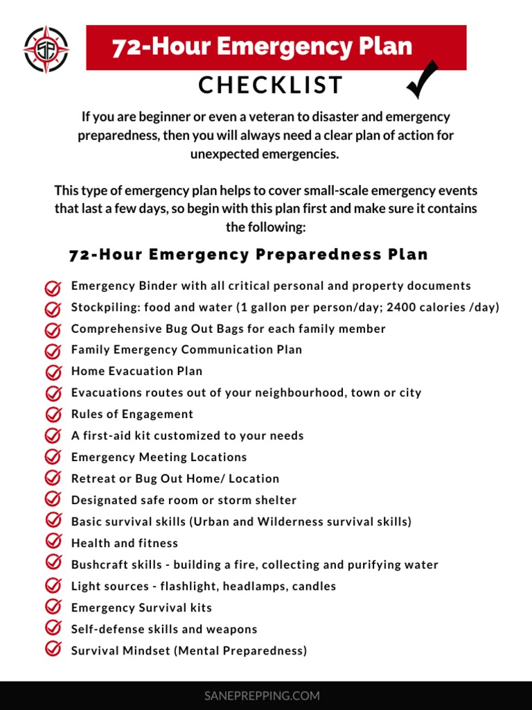 72 Hour Emergency Preparedness Plan Checklist | PDF