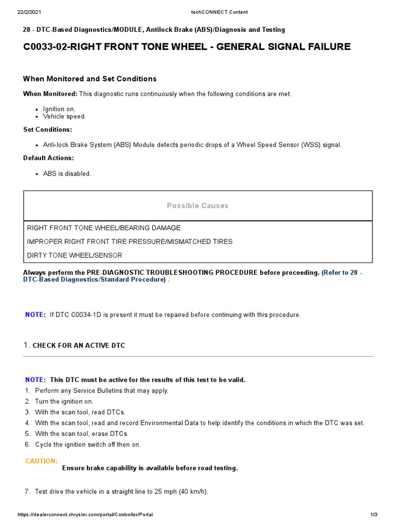 C0033-02-Right Front Tone Wheel - General Signal Failure: When ...