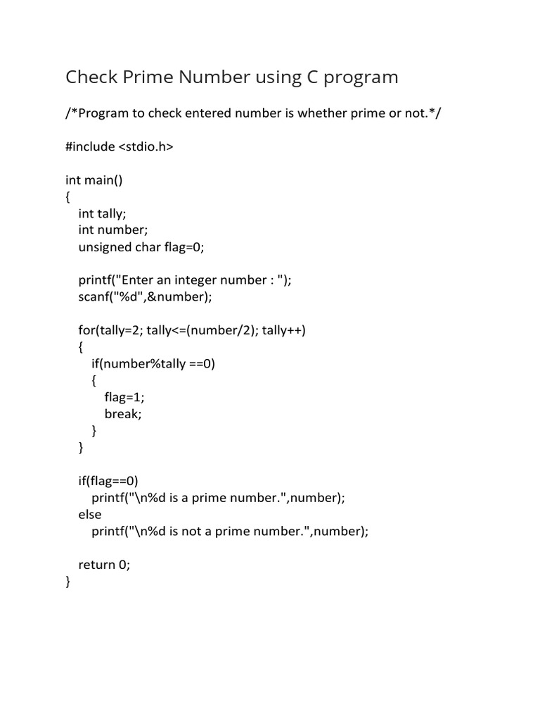 Prime Number Using C Program | PDF