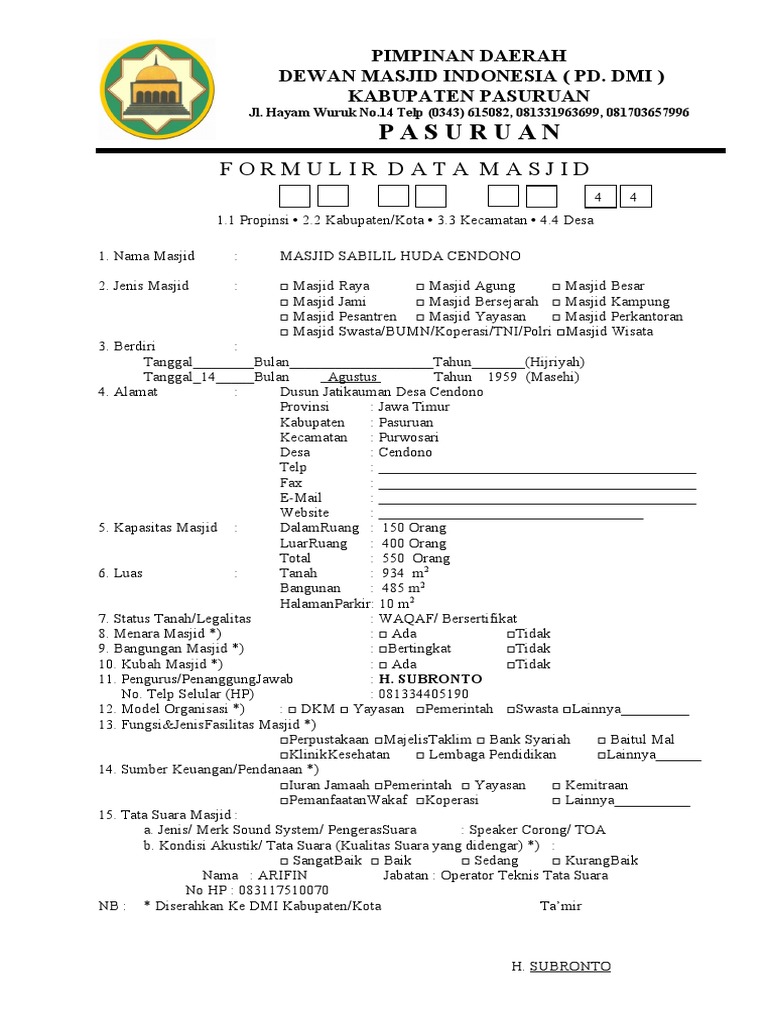 Formulir Data Masjid | PDF