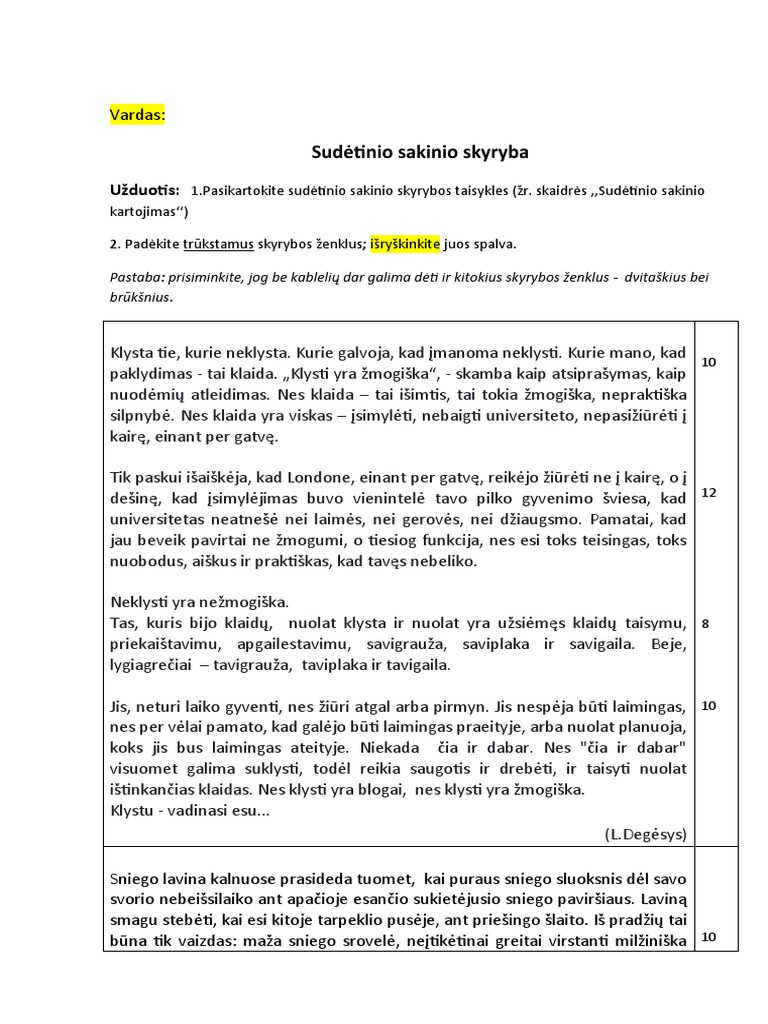 11 Kl. Sudetinio Sakinio Skyryba N.D. | PDF