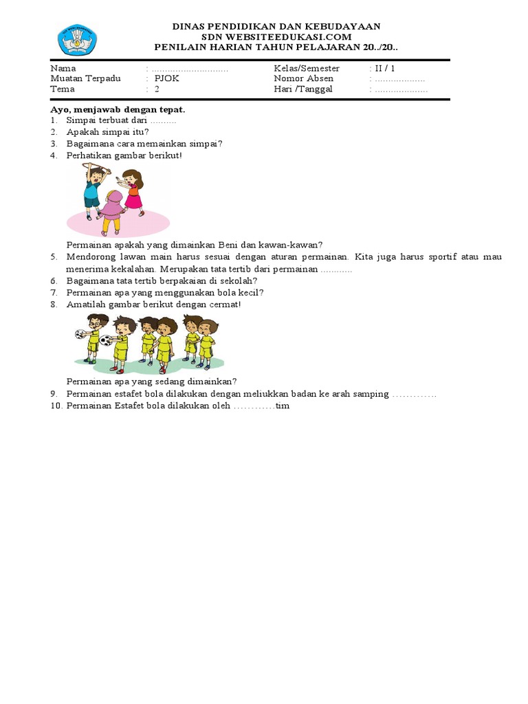 Soal PH PJOK Kelas 2 Tema 2 | PDF