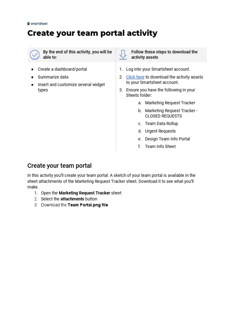 Smartsheet Lesson Activity - Create Your Team Portal V2 | PDF ...