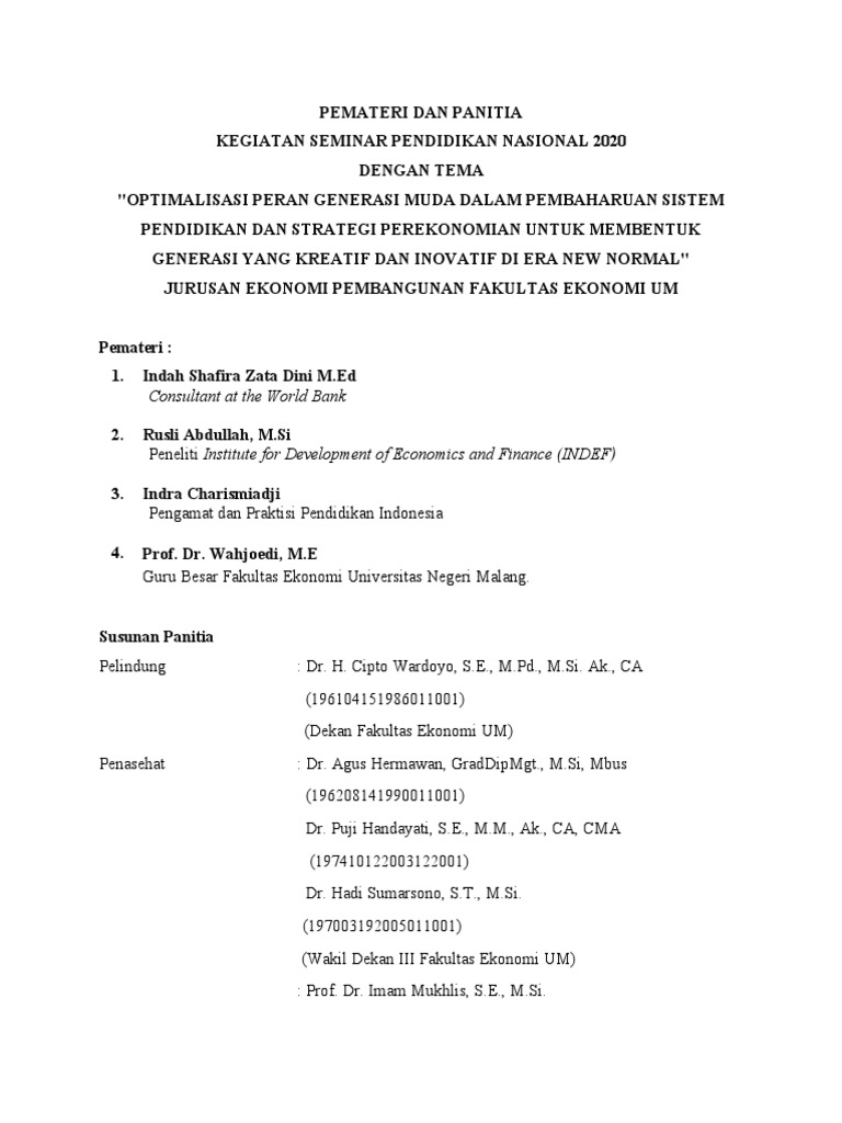 Pemateri Dan Panitia Semnas Ekp | PDF