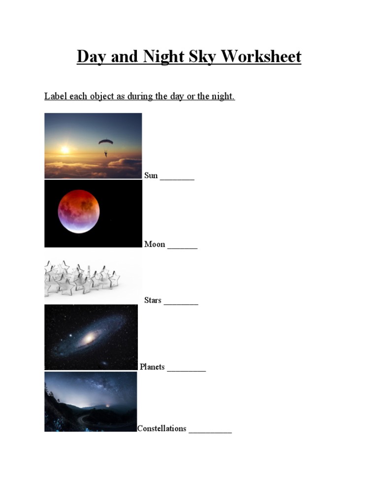 Day and Night Sky Worksheet | PDF