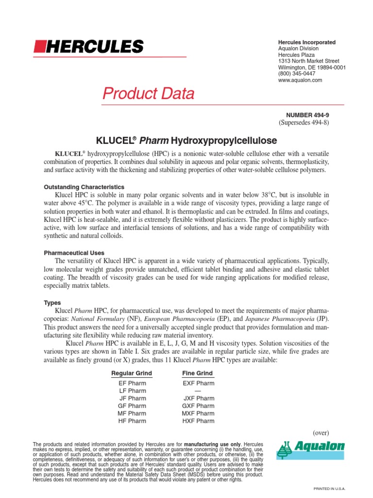 Product Data: Klucel | PDF