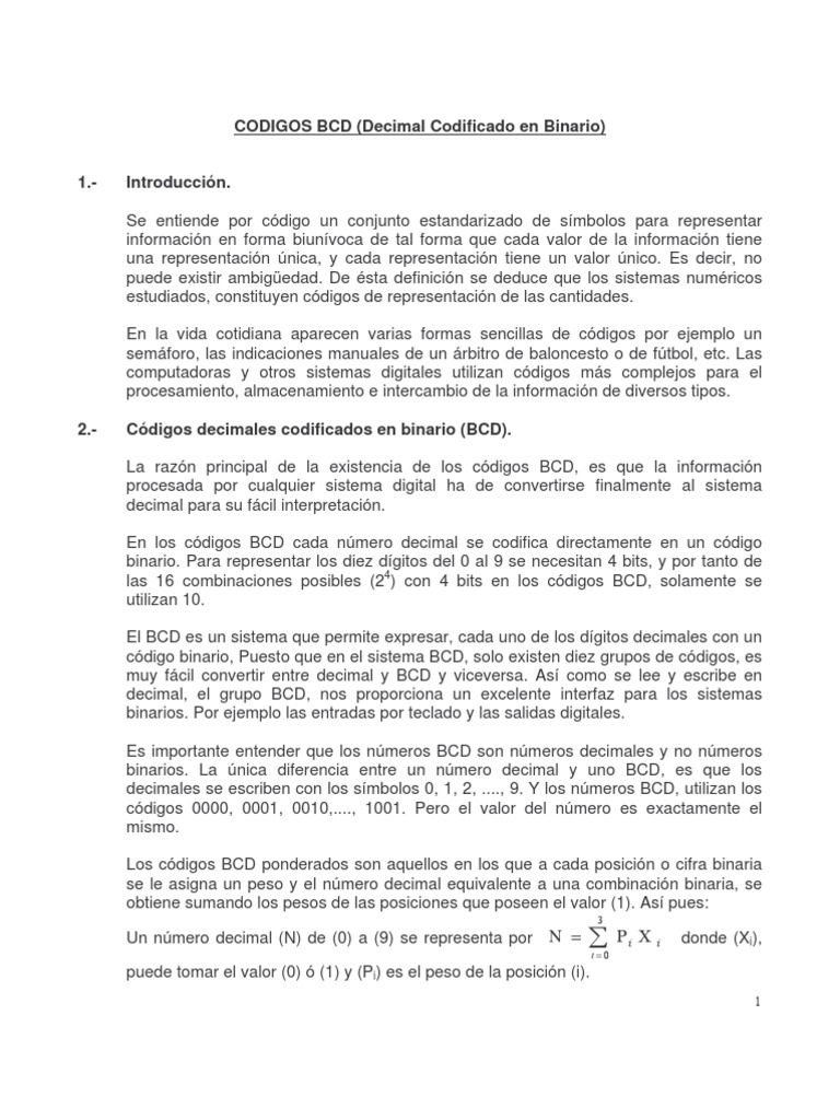 Codigos BCD | PDF | Decimal codificado en binario | Poco