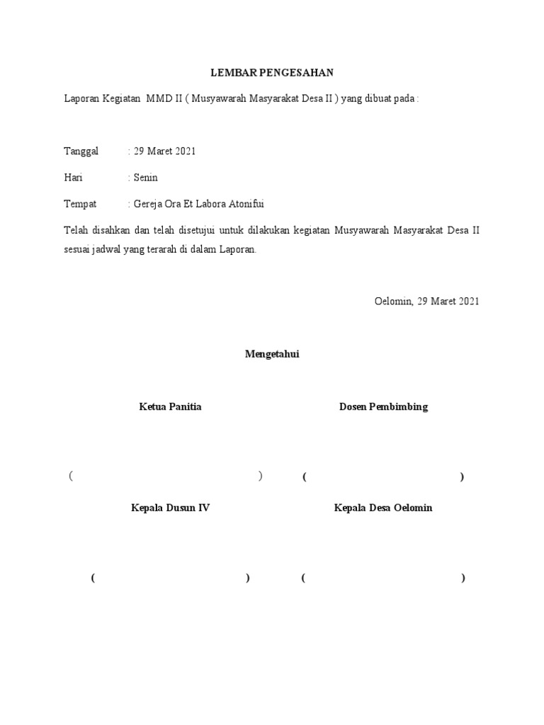 Lembar Pengesahan Kegiatan MMD 2 | PDF