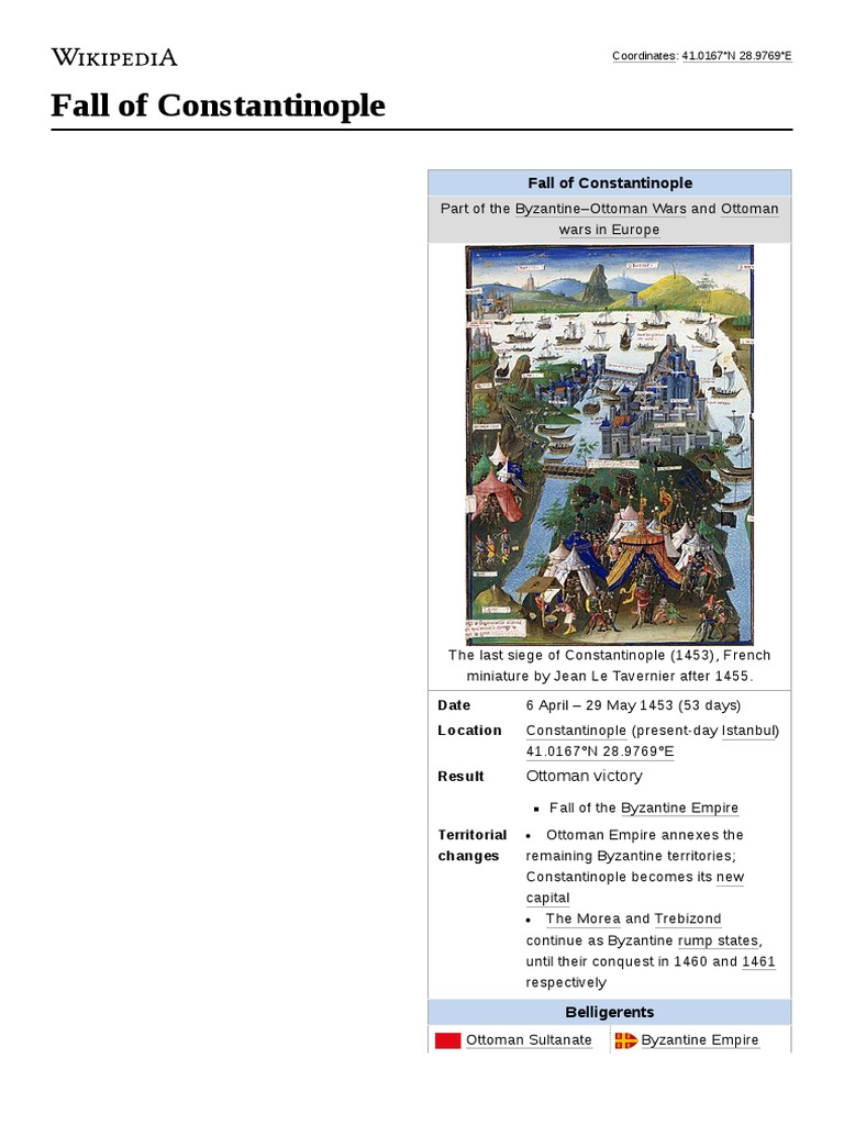 Fall of Constantinople | PDF | Byzantine Empire | Armed Conflict