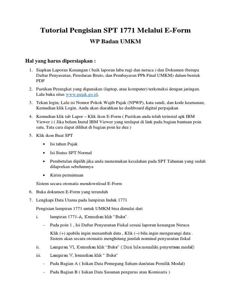 Tutorial Pengisian SPT 1771 UMKM | PDF