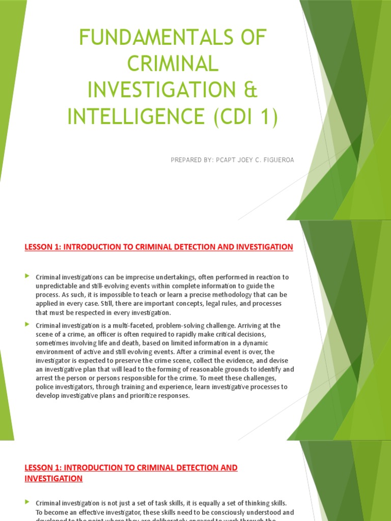 Cdi 1 Fundamentals of Criminal Investigation & Intelligence - Powerpoint | PDF | Detective ...