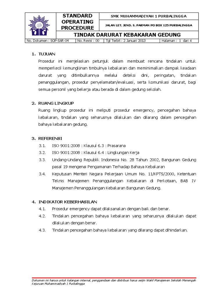 SOP-SAR-04 Rev.00 TINDAK DARURAT KEBAKARAN GEDUNG | PDF