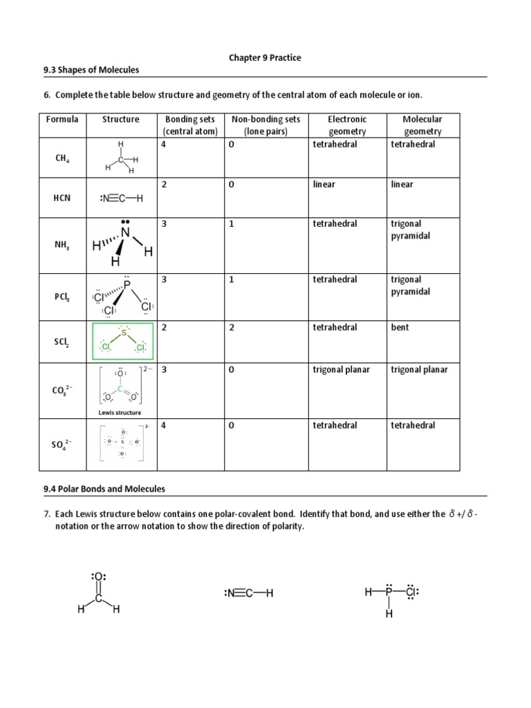 Molecular Shapes and Polarity Guide | PDF | Teaching Methods ...