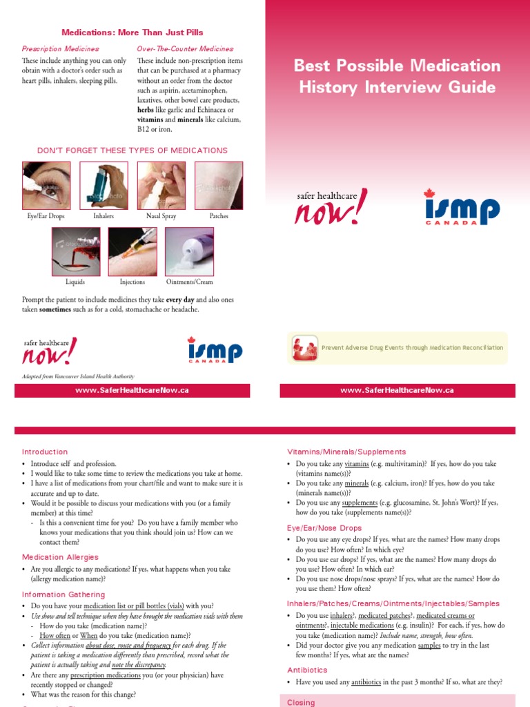 Best Possible Medication History Interview Guide: Medications: More ...