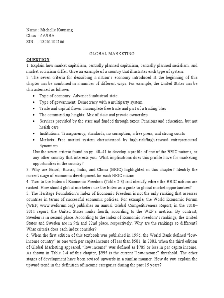 Global Marketing Assignment | PDF | Bric | Socialism