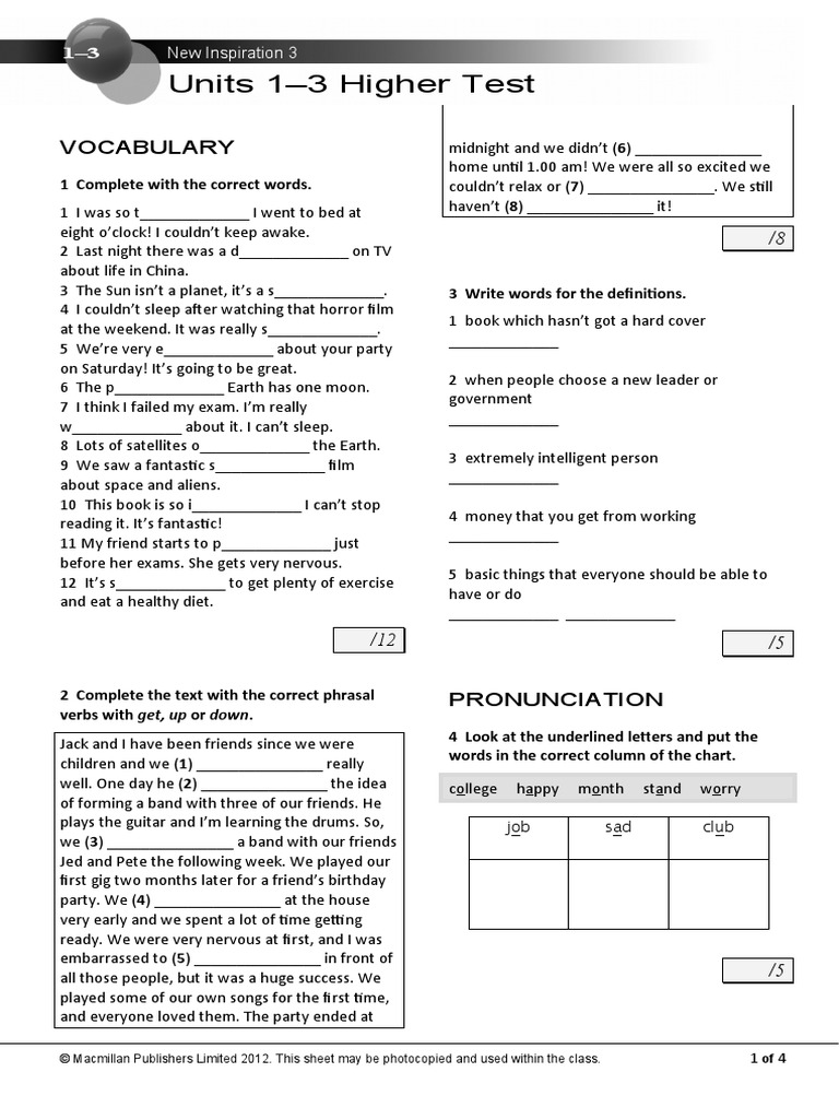 Units 1 - 4 Basic Test Units 1-3 Higher Test: Vocabulary | PDF ...