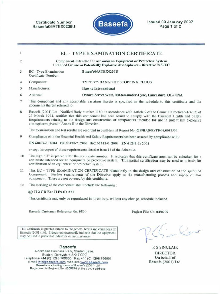 Bassefa 06 ATEX 0236 U | PDF