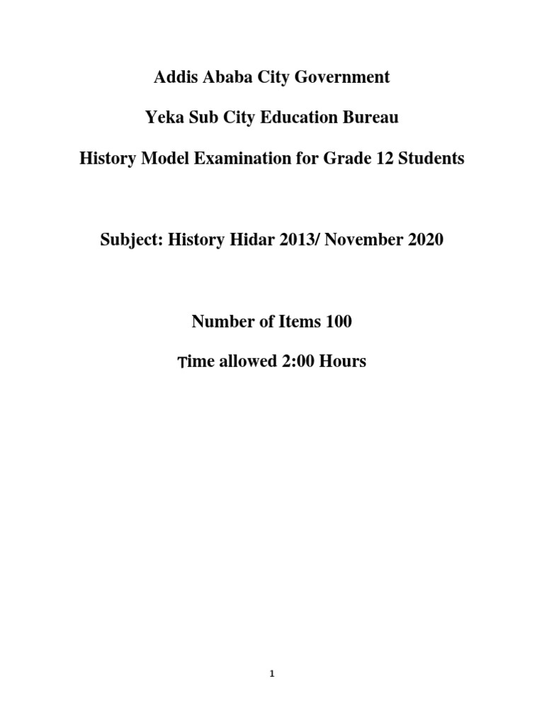 Grade 12 3rd Round History Model Examination | PDF | Ethiopia | Ancient ...