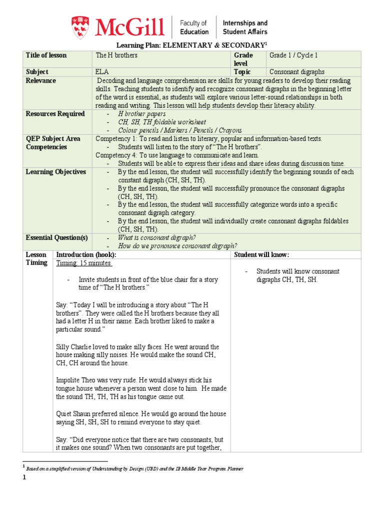 Consonant Digraph Lesson Plan - Mina Lee | PDF | Consonant | Literacy