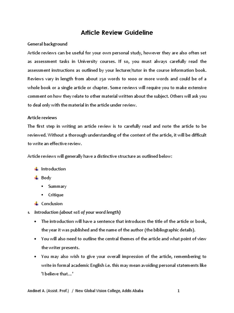 Article Review Writing Guidelines | PDF | Writers | Essays