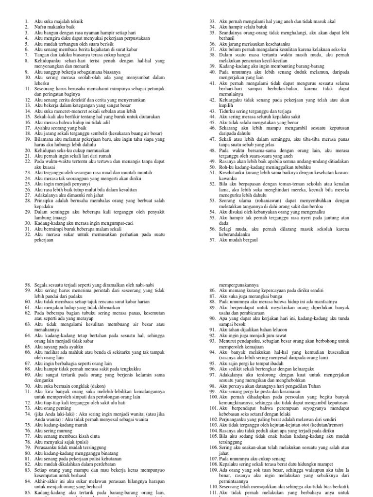 SOAL MMPI Siap Cetak | PDF