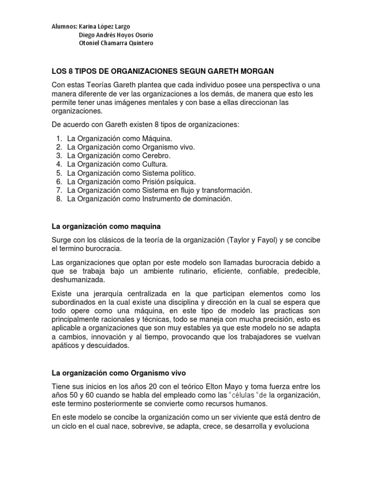 Tipos de organizaciones según Morgan | PDF | Sistemas politicos ...