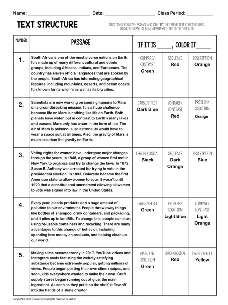 Text Structure Color-By-Number Group Practice | PDF