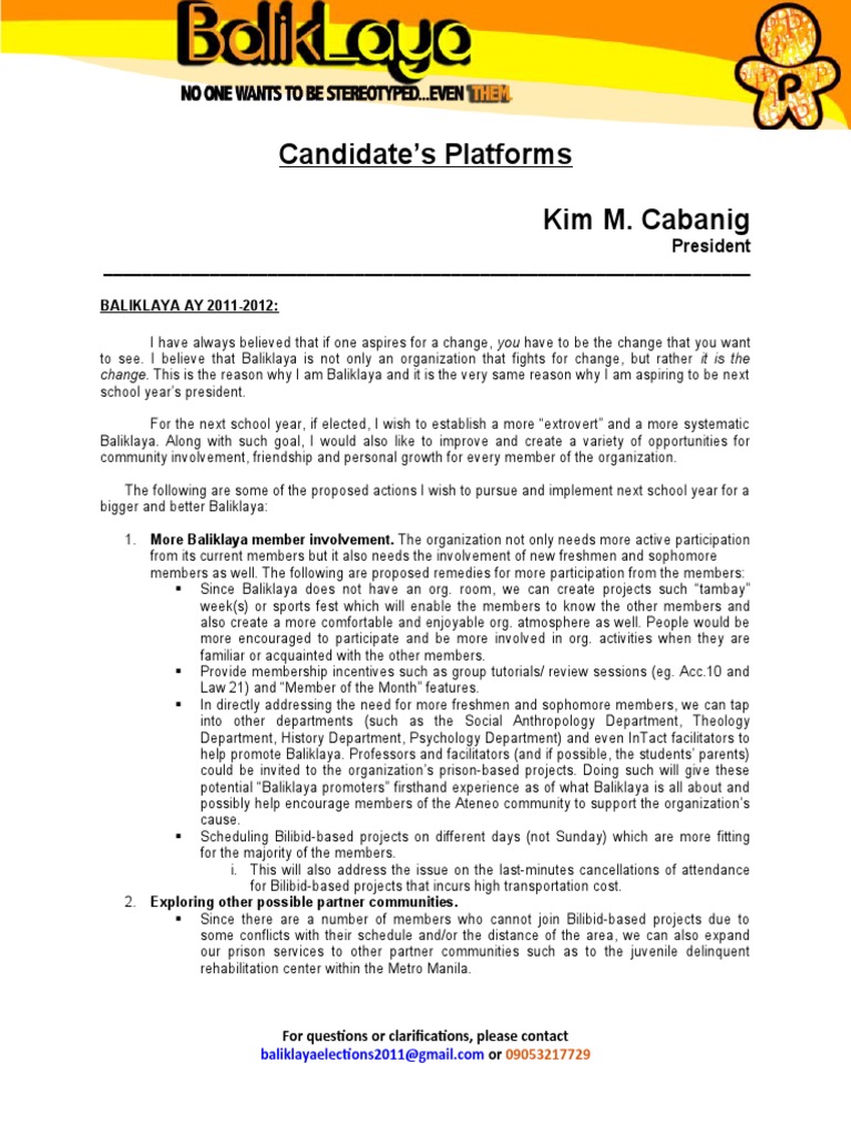 Candidate's Platforms Kim M. Cabanig: President | PDF | Income ...
