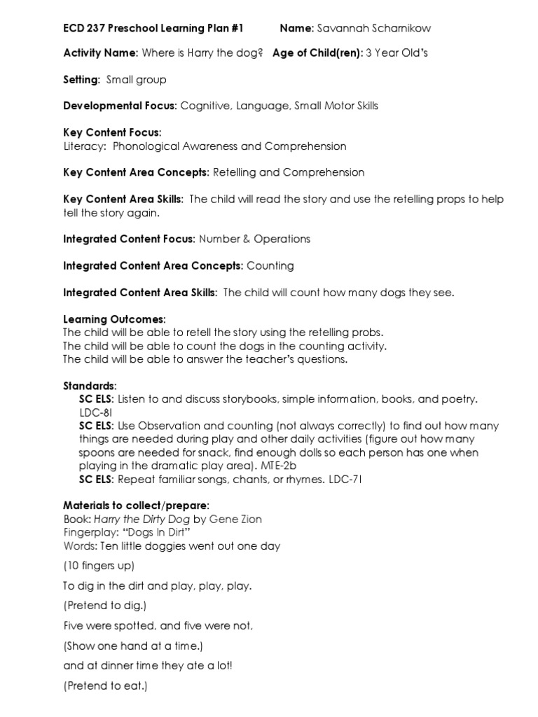 Preschool Learning Plan 1 | PDF | Reading Comprehension | Preschool