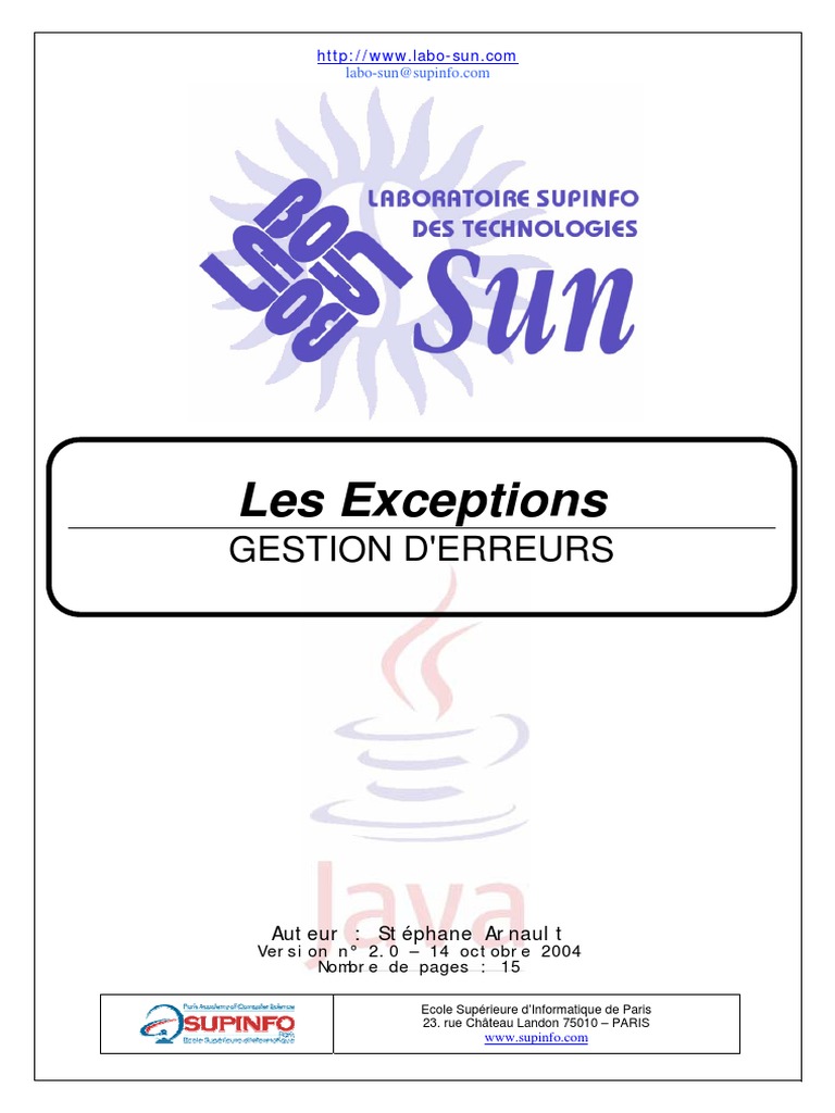 Cours Les Exceptions | PDF | Java (Langage de programmation) | Programme informatique