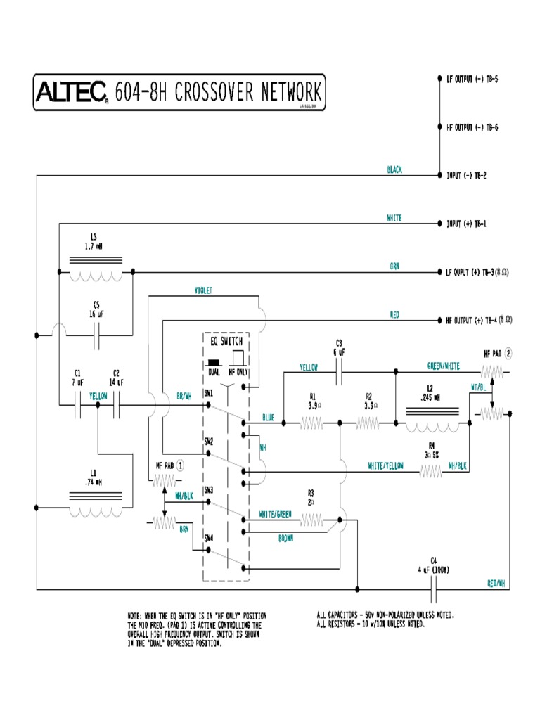 Altec 604 8h Crossover Schematic | PDF